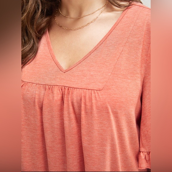 BloomChic | Tops | Bloomchic Color Coral Solid Gathered Ruffle Trim ...